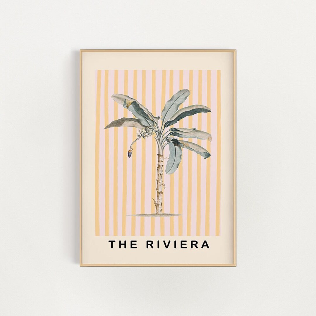 Striped Palm Tree Wall Art Print Palm Tree Poster Pink and Yellow Wall ...