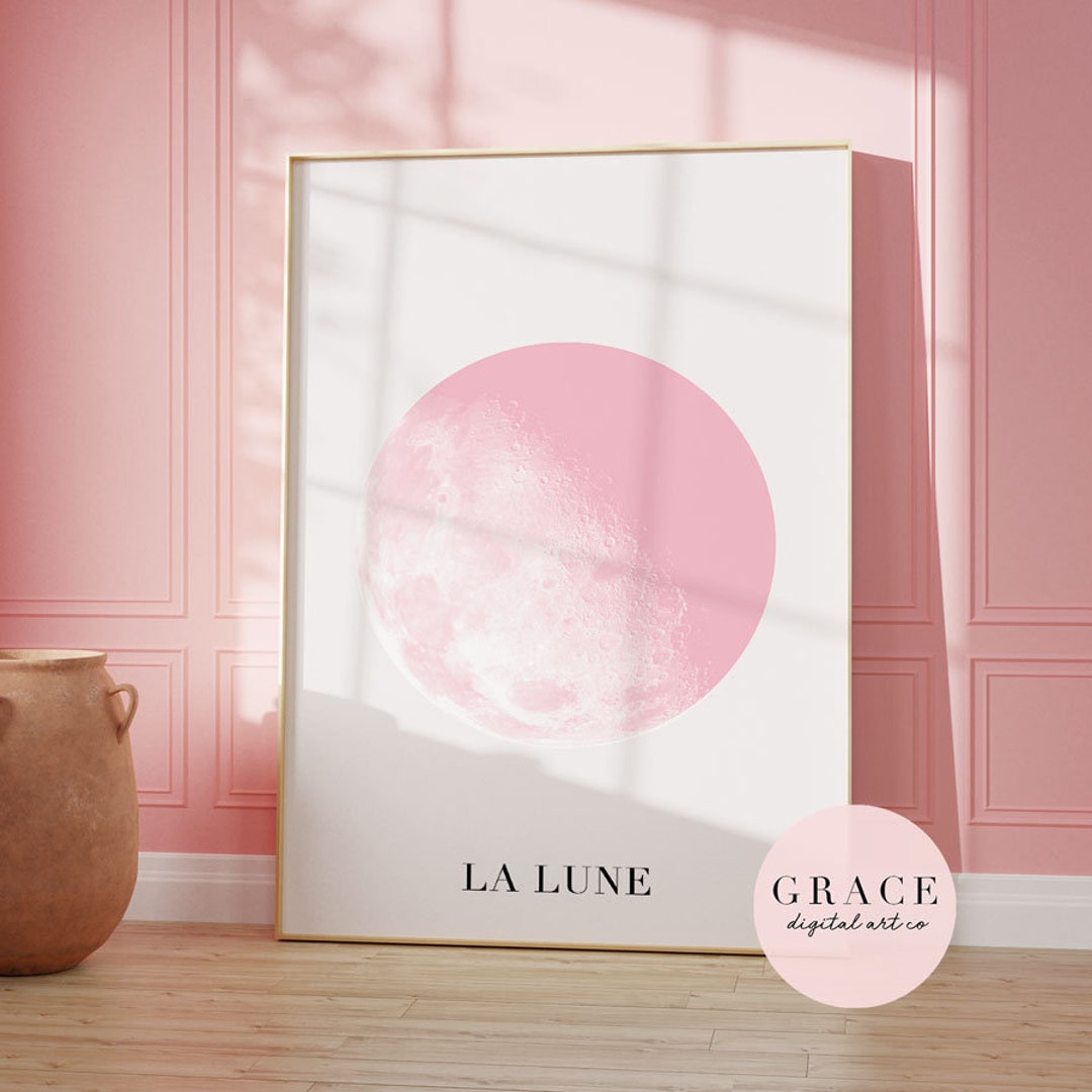 Moon Photography Print - Pink Wall Print - La Lune Print - Pink Moon ...