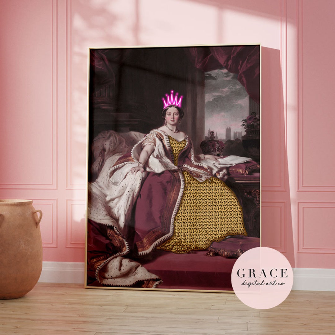 Queen Victoria Print, Altered Art, Neon Print, Pink Wall Print, Digital ...