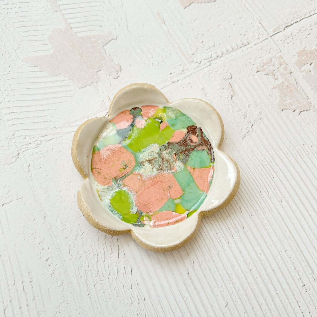 Handmade Ceramic Trinket Dish, Floral Shape With Colourful Glaze - Etsy