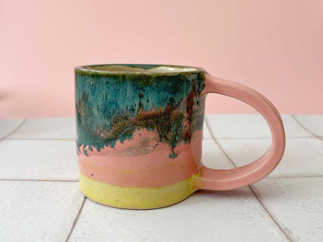 Wonky Mug With Glaze Defects - Ceramic Cascade Mug, Colourful Glazes ...