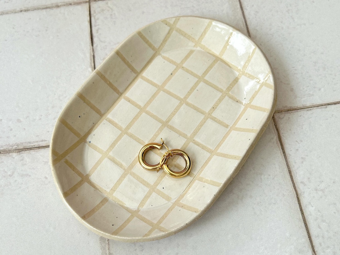 Handmade Ceramic Checked Glaze Tray: Stoneware Pottery Trinket Dish - Etsy
