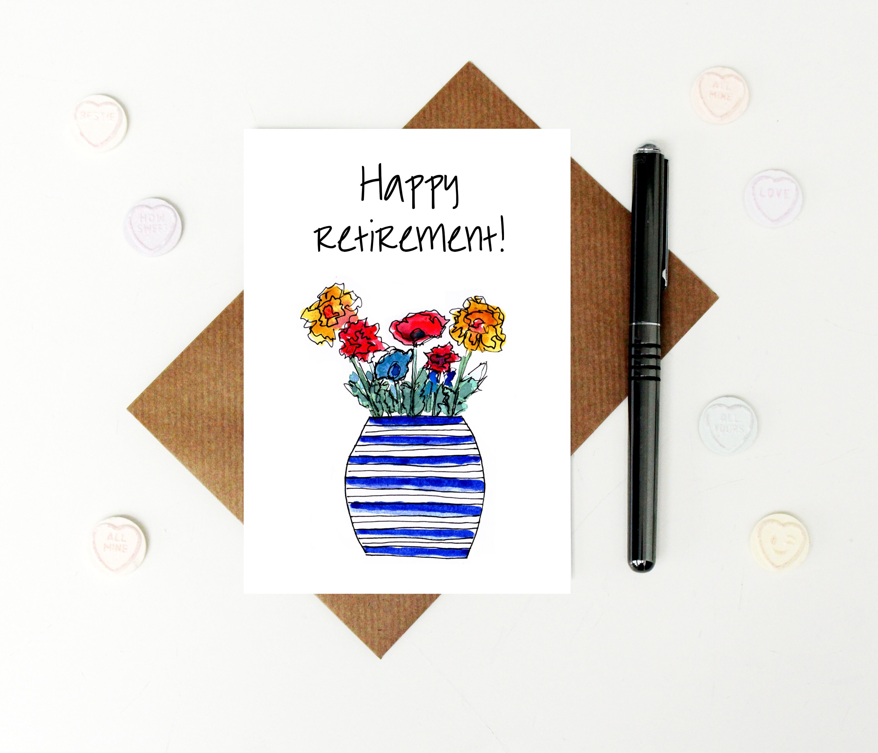 Retirement Card Happy Retirement Card Flower Card Etsy