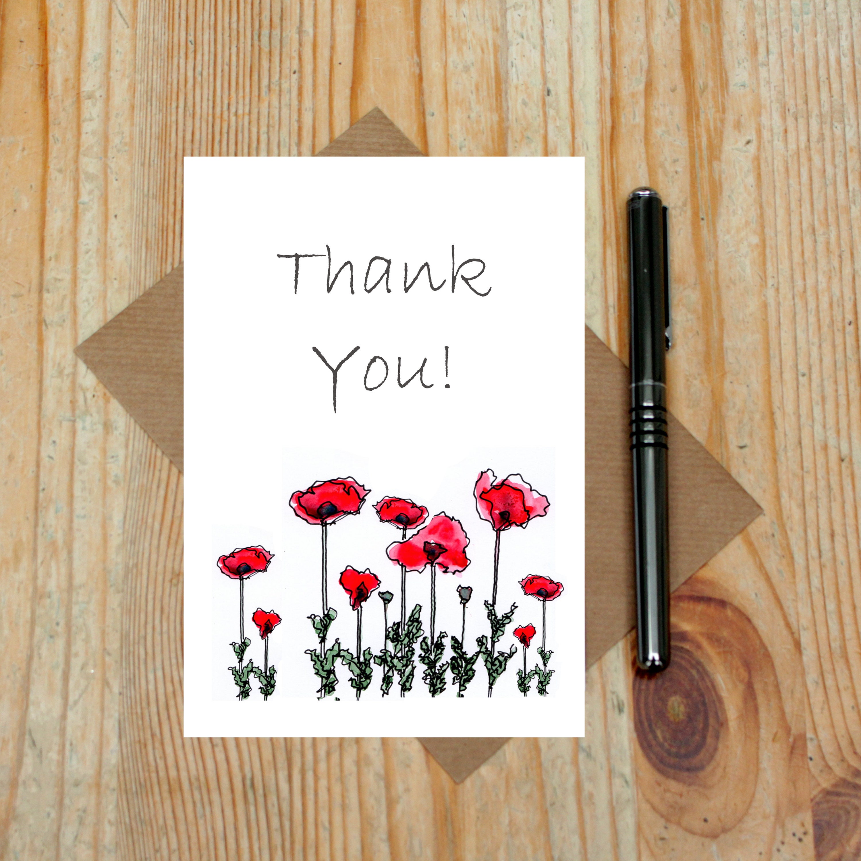 Thank You Card Thanks Card Poppies Card Watercolour Card | Etsy
