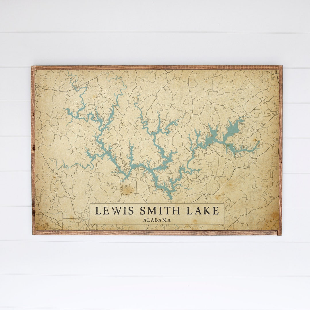 Lewis Smith Lake Alabama Vintage Custom Wood Lake Map Sign , Lake House ...