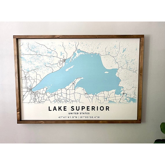 Lake Superior Wood Map Sign Custom Lake Map Home Decor White | Etsy