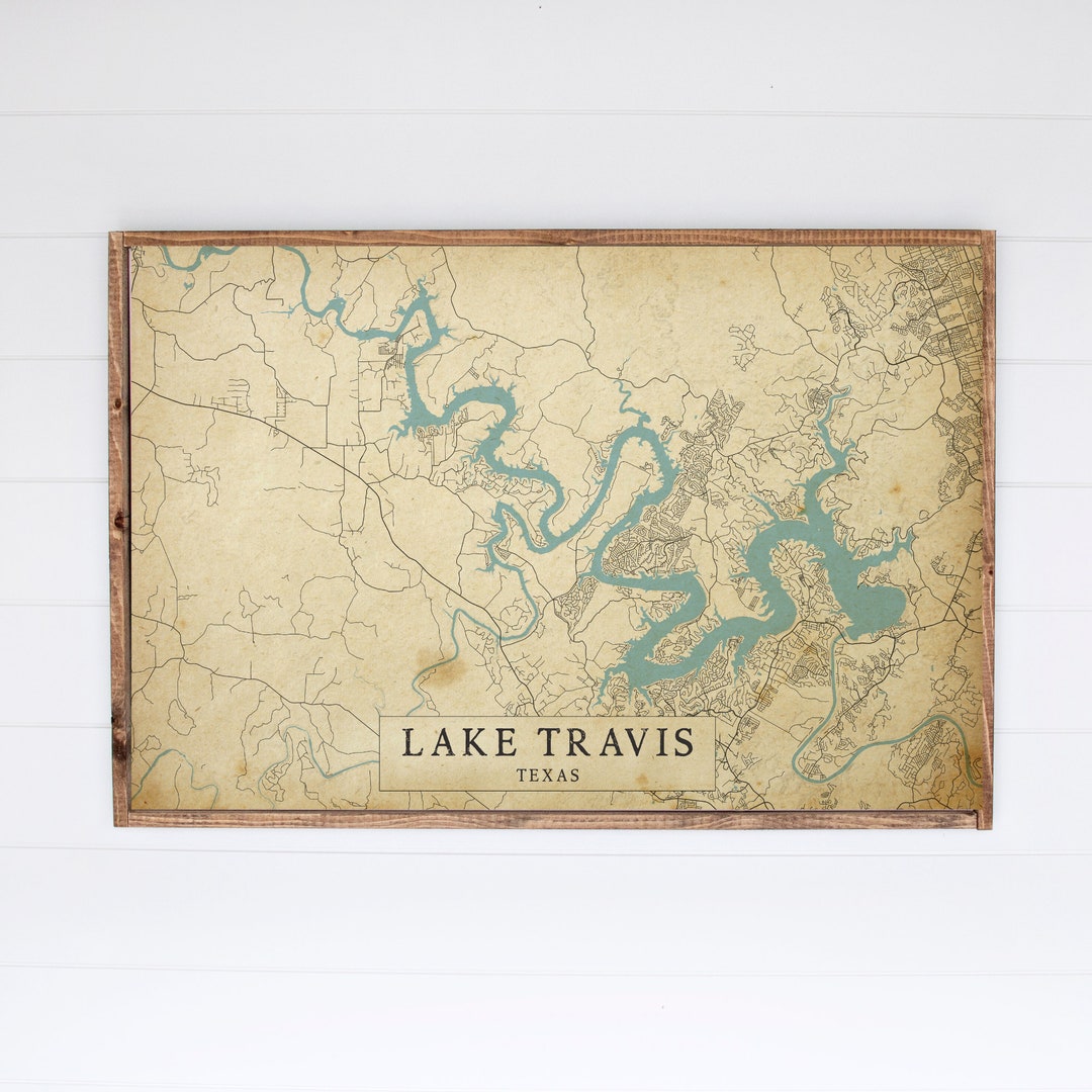 Lake Travis Texas Vintage Custom Wood Lake Map Sign , Lake House Home ...
