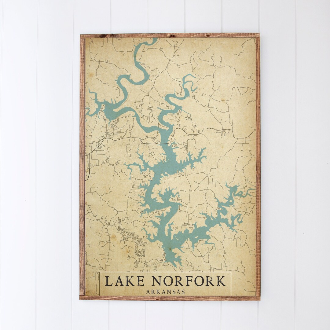 Lake Norfork Vintage Custom Wood Map Sign , Custom Lake Map Home Decor ...
