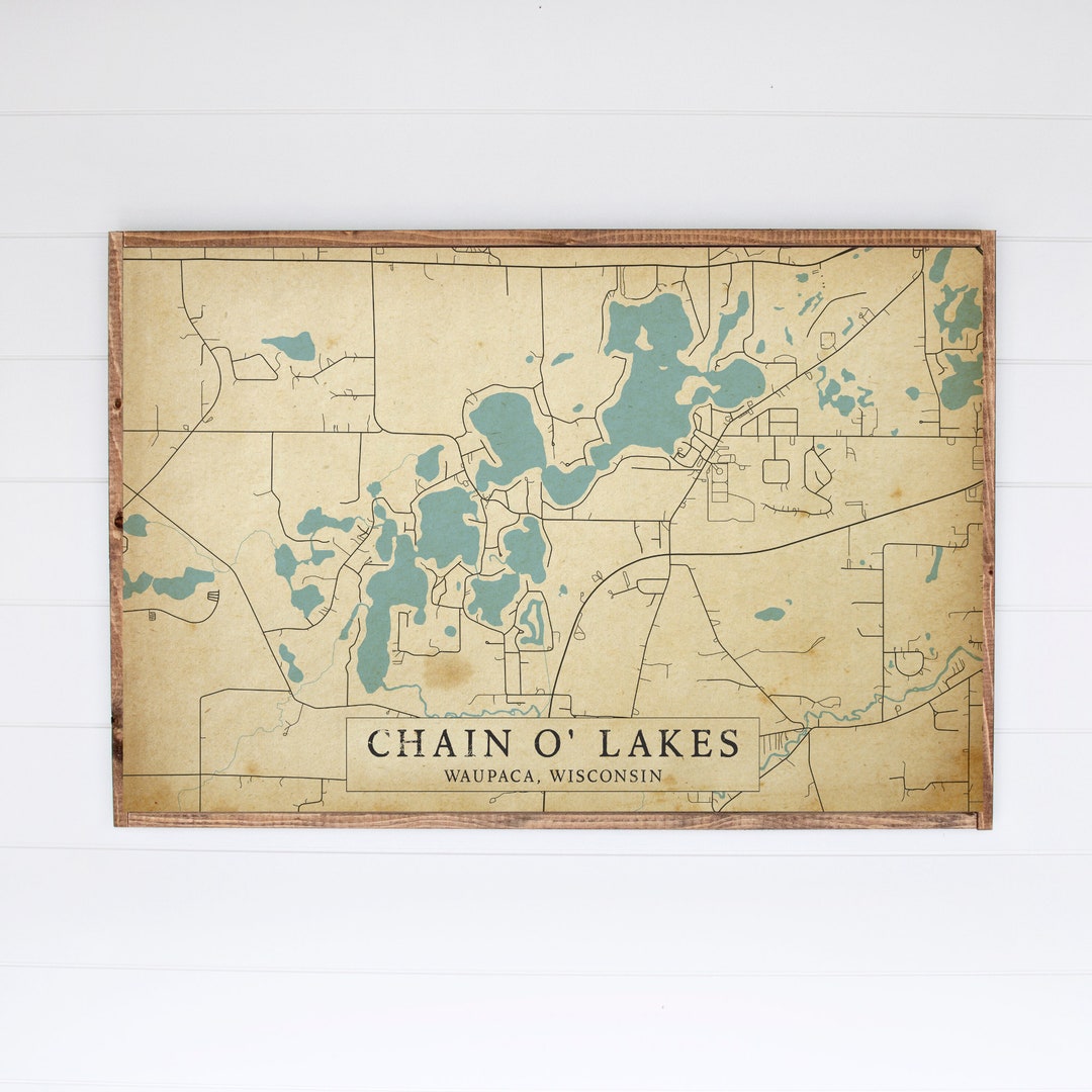 Chain O' Lakes Wisconsin Vintage Custom Wood Lake Map Sign , Lake House ...