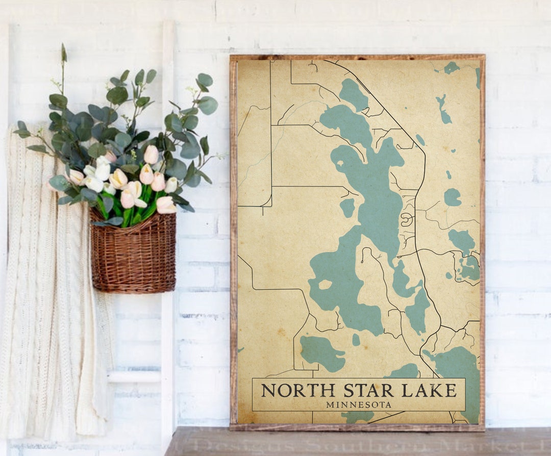 North Star Lake Minnesota Vintage Custom Wood Map Sign , Custom Lake ...