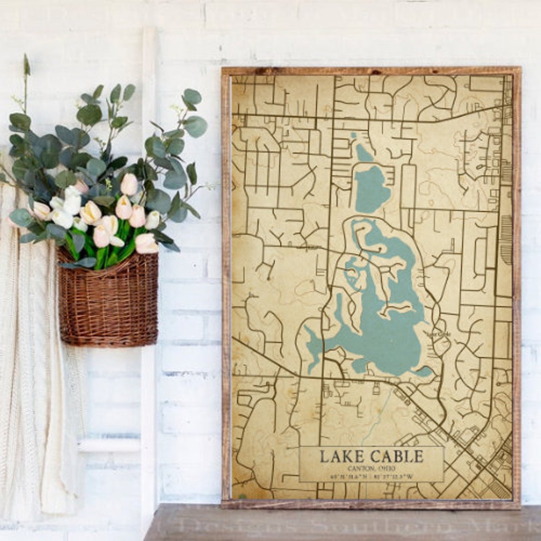 Lake Cable , Ohio Vintage Custom Wood Map Sign , Custom Lake Map Home ...