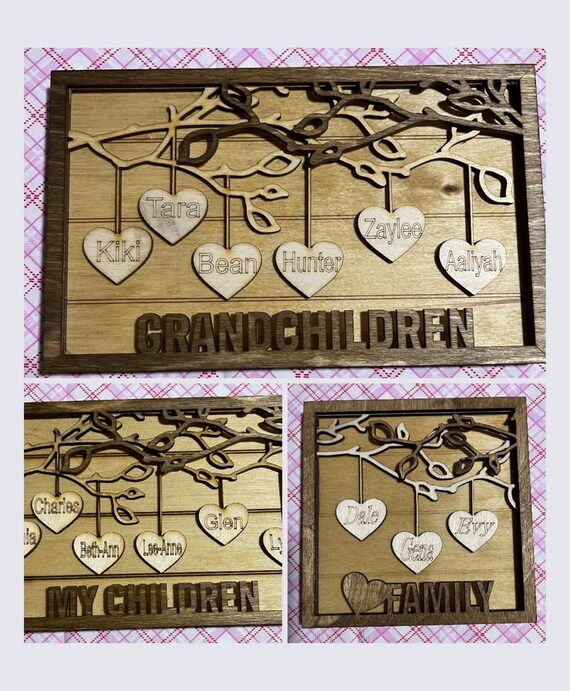 Personalized Wooden Family Sign Hanging Hearts | Etsy