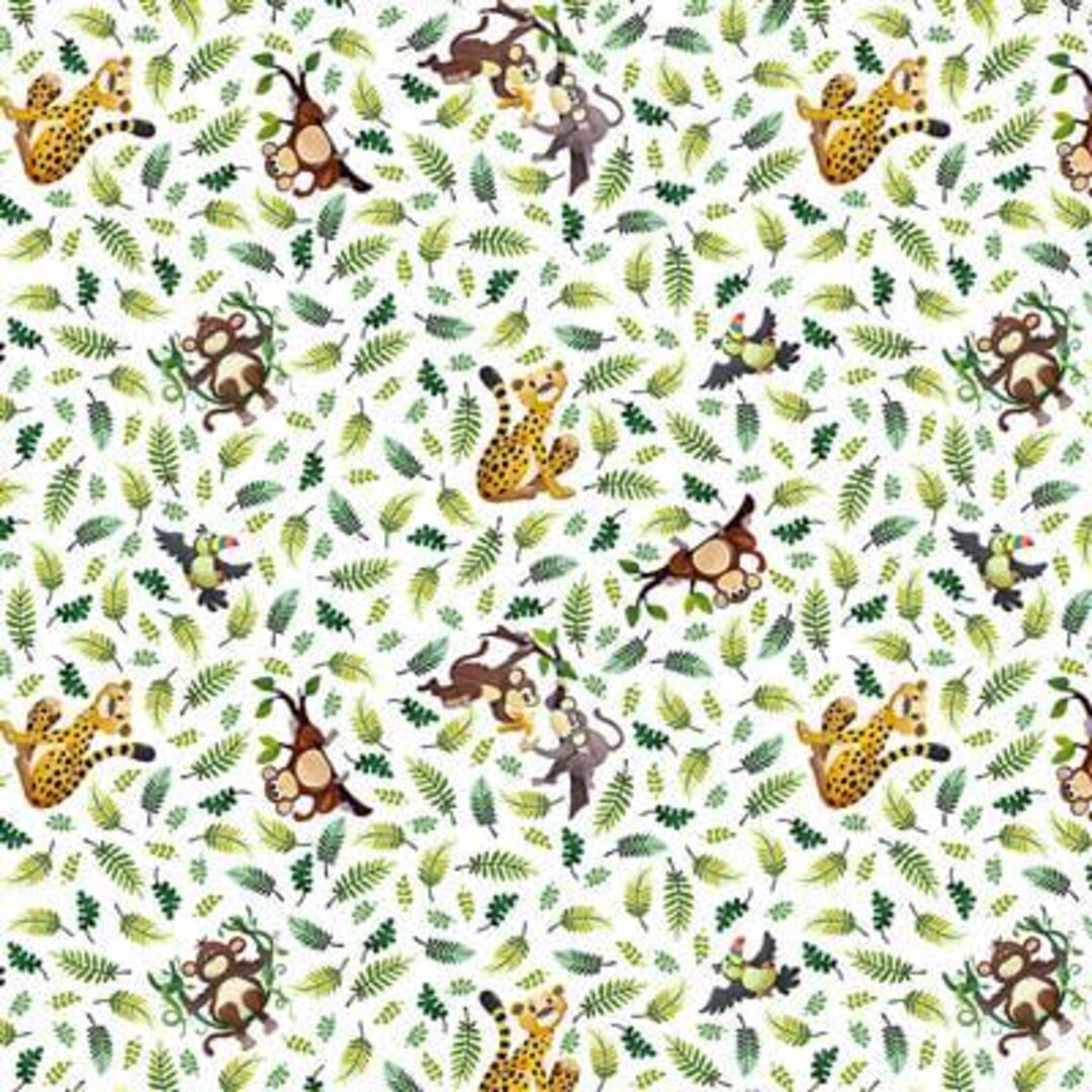 Susybee Jungle Friends Digital Tossed Animals SB20444-100 White ...