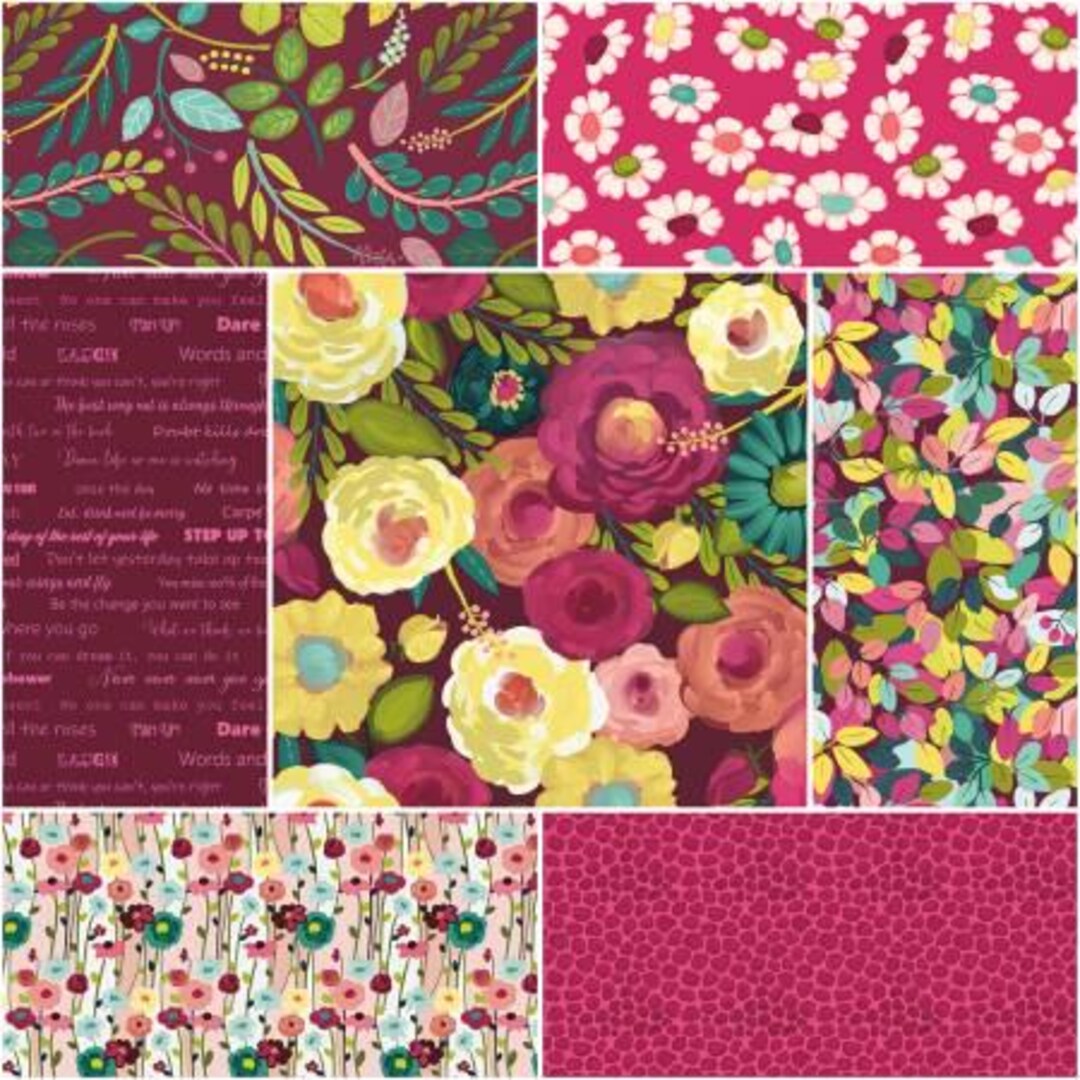 Fragrant Fields Fat Quarter Bundle - Maroon - Riley Blake - 7pc. - Etsy