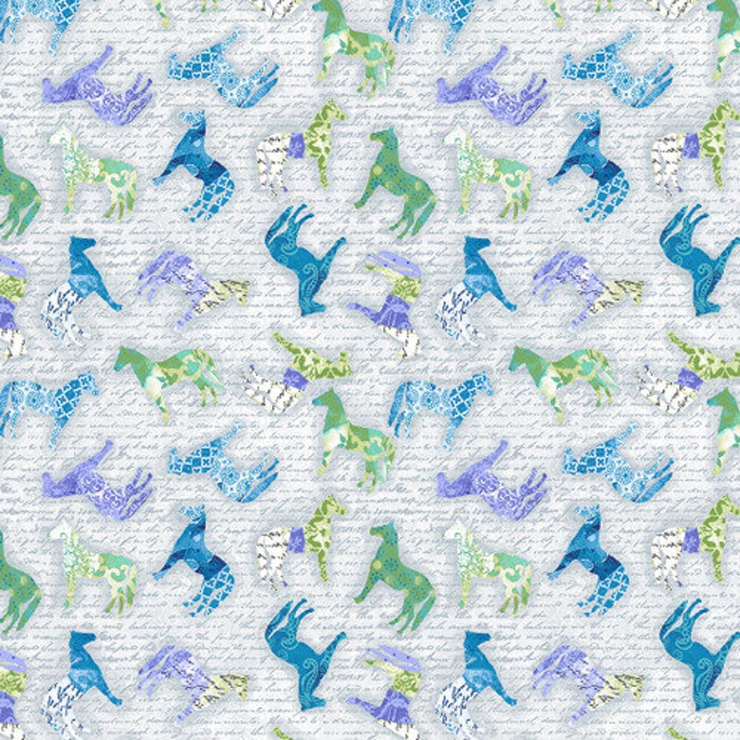 Dream Horses Tossed Horses on Script Gray 7470-90 Studio E Fabrics - Etsy