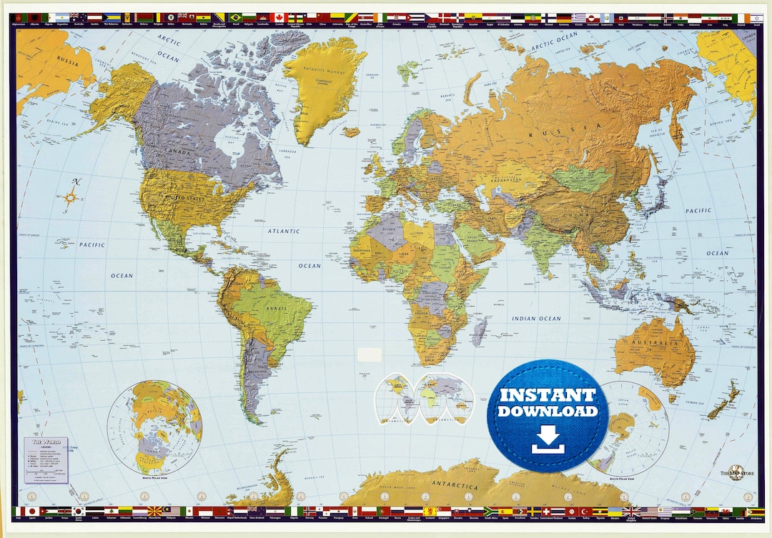 Digital Political World Map Printable Download. Large World Map Digital ...