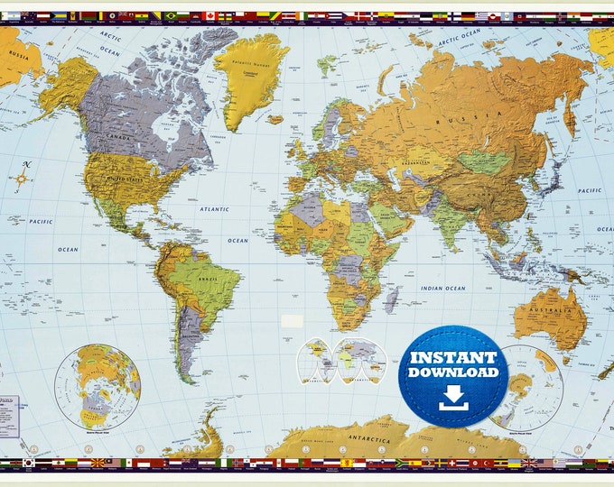 Digital Pastel Colors World Map, Printable Download, Vintage World Map ...