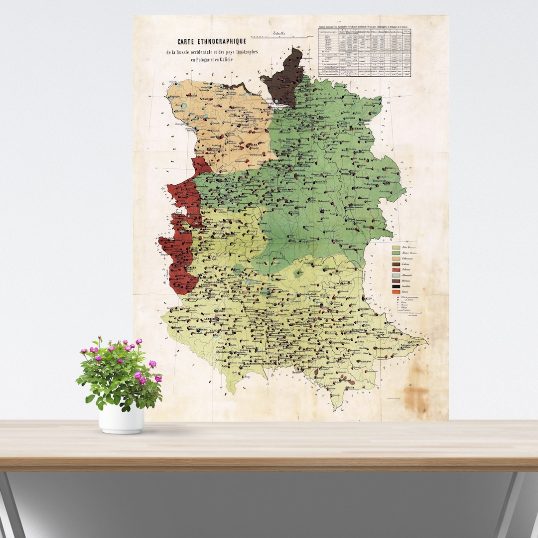 Vintage Map of Western Russia on Paper, Ethnographic Map of Western ...