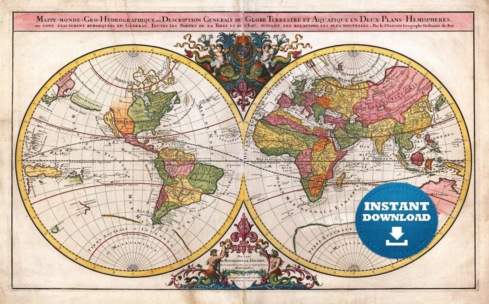 Vintage World Map Printable: Detailed Bohemian Style (digital Download ...