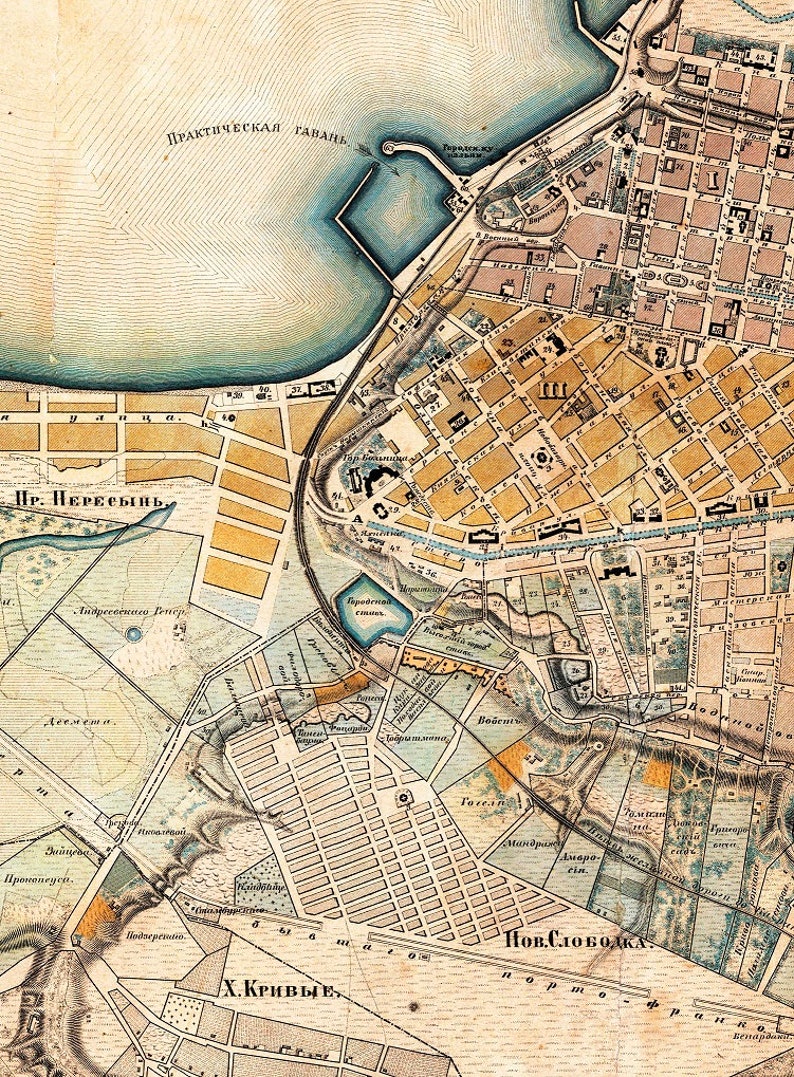 Odessa Vintage City Map on Paper 1864. Russia Historical City Map ...
