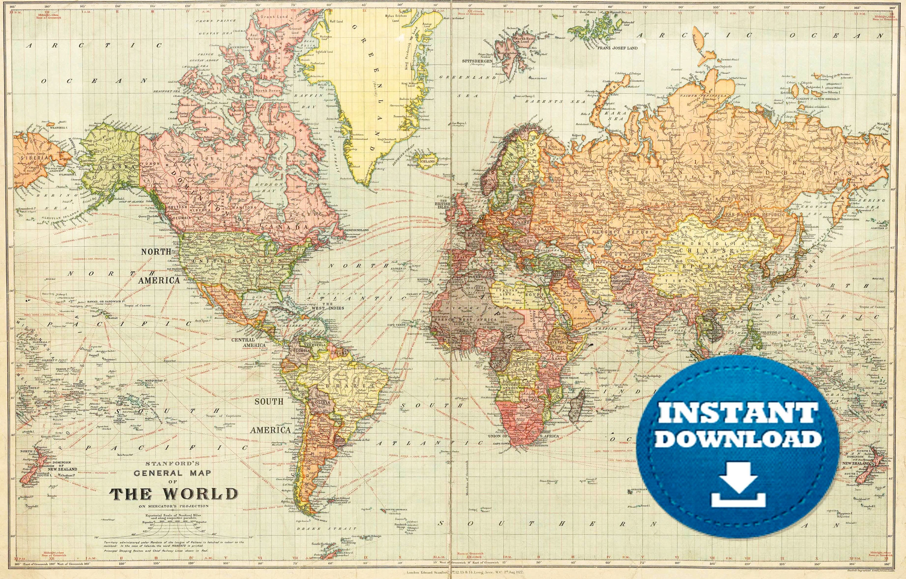 Large Printable World Maps Old