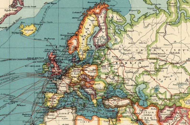 Digital Blue Vintage Atlas World Map Printable Download. Atlas - Etsy