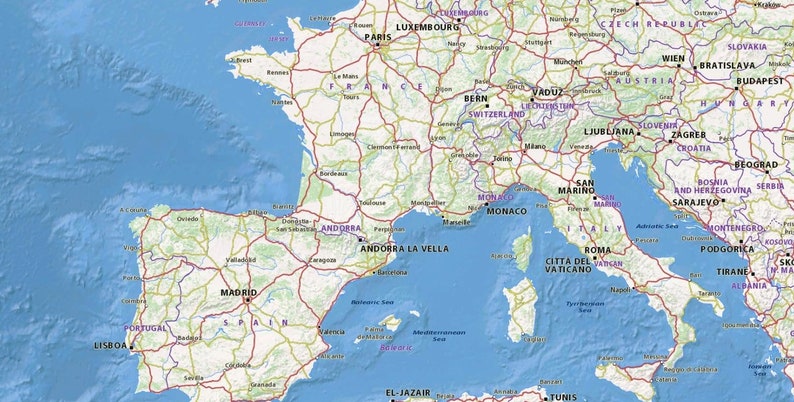 Modern Roads World Map: High Dimensions Printable Map (digital Download ...