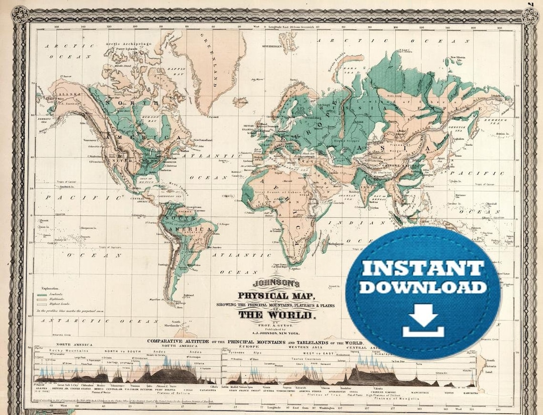 Digital Vintage Printable World Map Download. Green Digital Vintage ...