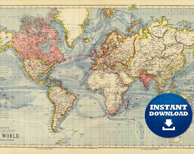 Digital UN World Map, World Map Printable, Instant Download, Antique ...