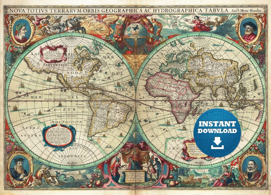 Colorful Bohemian Digital Vintage Printable World Map Download. Vintage ...