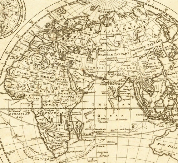 Antique World Map Black And White
