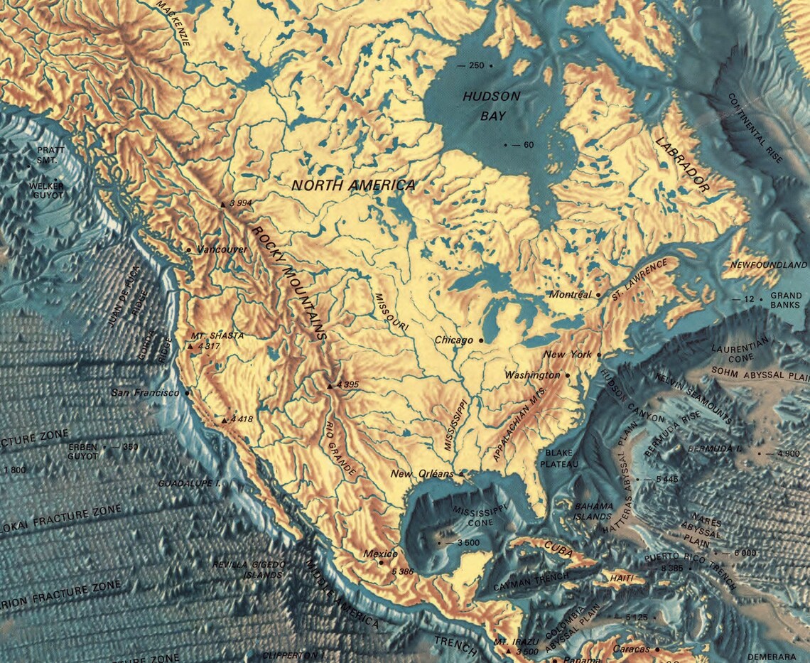 Digital Ocean Relief World Map Printable Download Yellow - Etsy