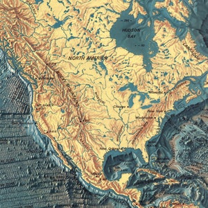 Digital Ocean Relief World Map Printable Download, Yellow Continents ...