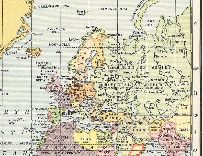 Digital Vintage Atlas World Map Printable Download. (Download Now) - Etsy