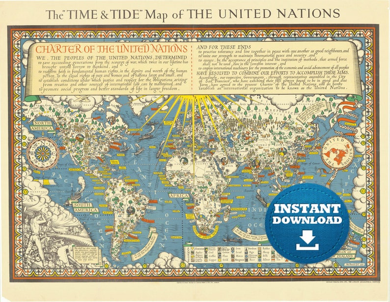 Digital UN World Map, World Map Printable, Instant Download, Antique ...