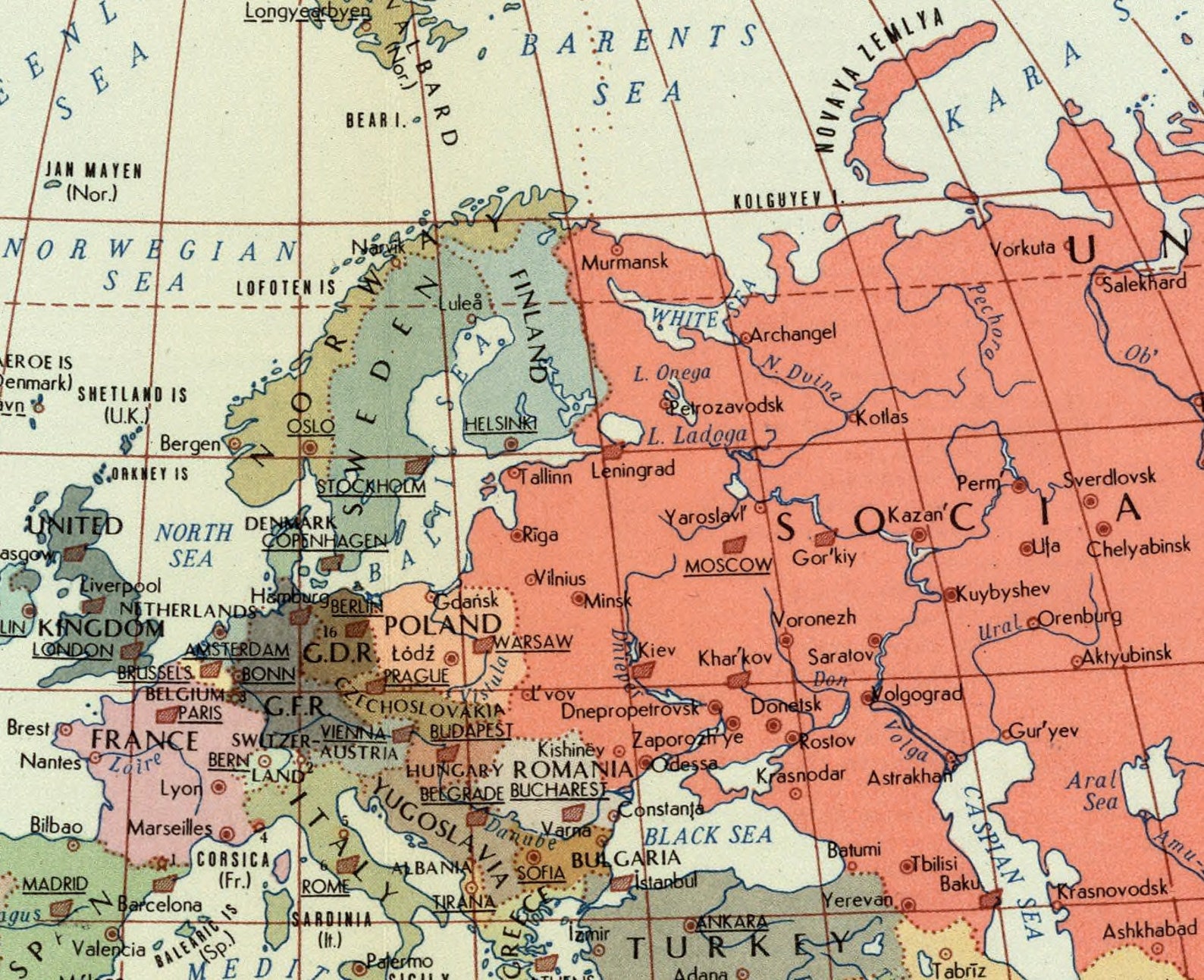 1967 Vintage Soviet World Map, Colorful Political Map (digital Download ...