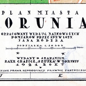 Toruń/ Thorn City Map Poster on Paper 1921. Different Sizes. Poland ...