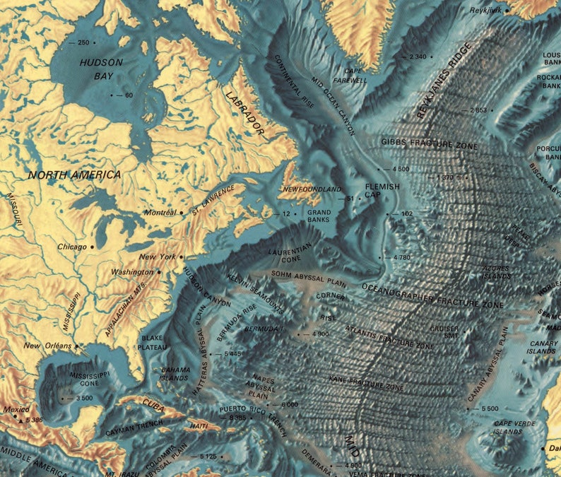 Digital Ocean Relief World Map Printable Download Yellow - Etsy