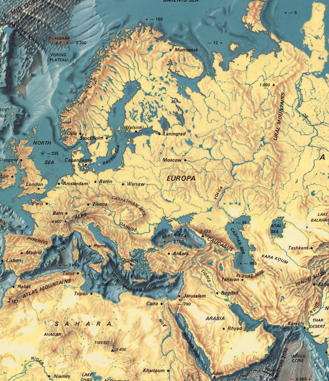 Digital Ocean Relief World Map Printable Download Yellow - Etsy