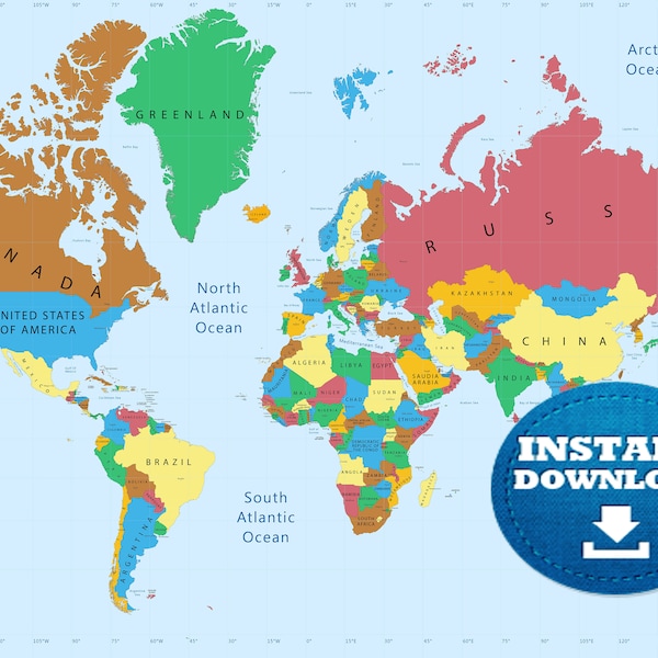 Printable World Map - Etsy