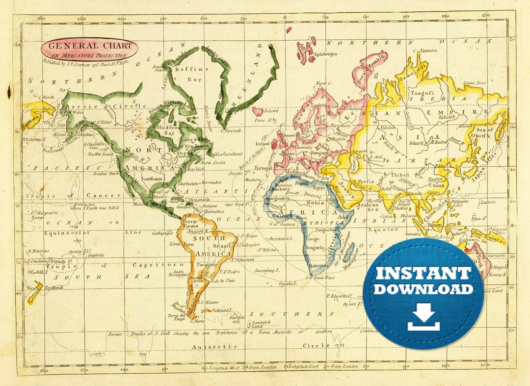 Digital Antique Atlas World Map Printable Download. Vintage World Map ...