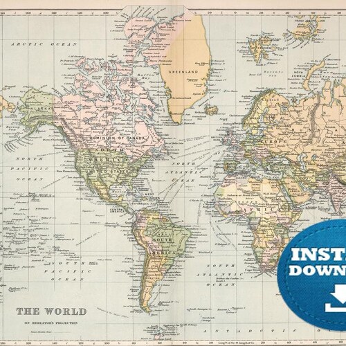 Digital Vintage World Map Printable Download Antique World - Etsy