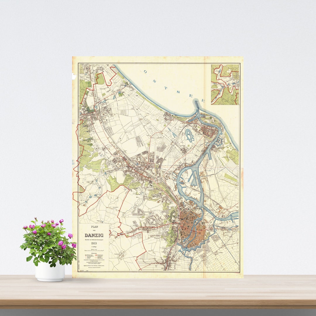 Danzig/ Gdańsk Vintage City Map Poster on Paper. Russia Historical City ...