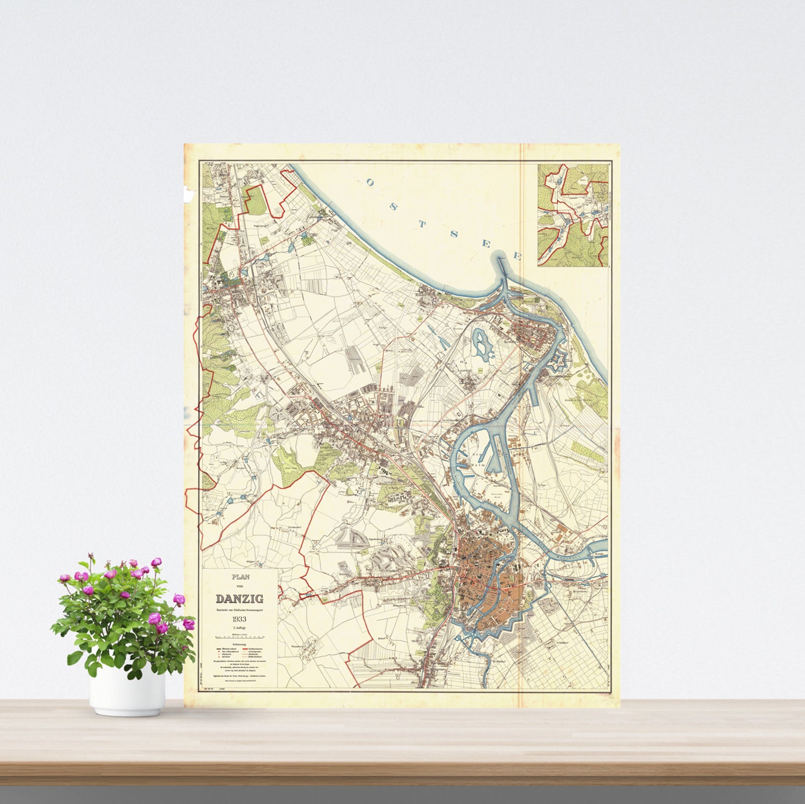 Vintage Danzig Gdańsk City Map Poster: 1933 Historical Print - Etsy