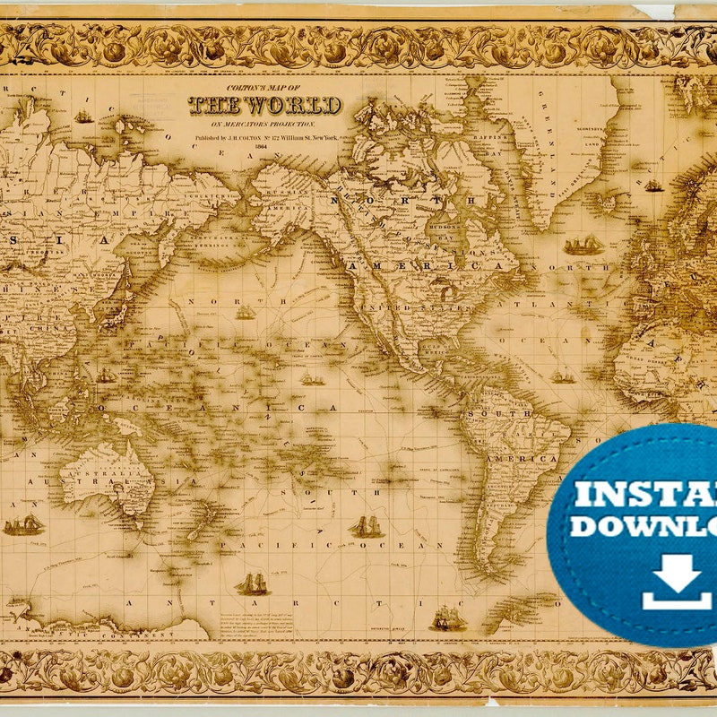 Vintage World Map - Etsy