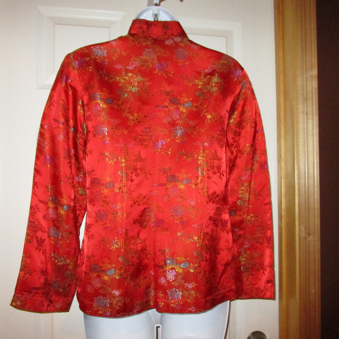 Vintage Oriental, Asian ,red Jacket, Frog Closures, 100% Rayon, Peony ...