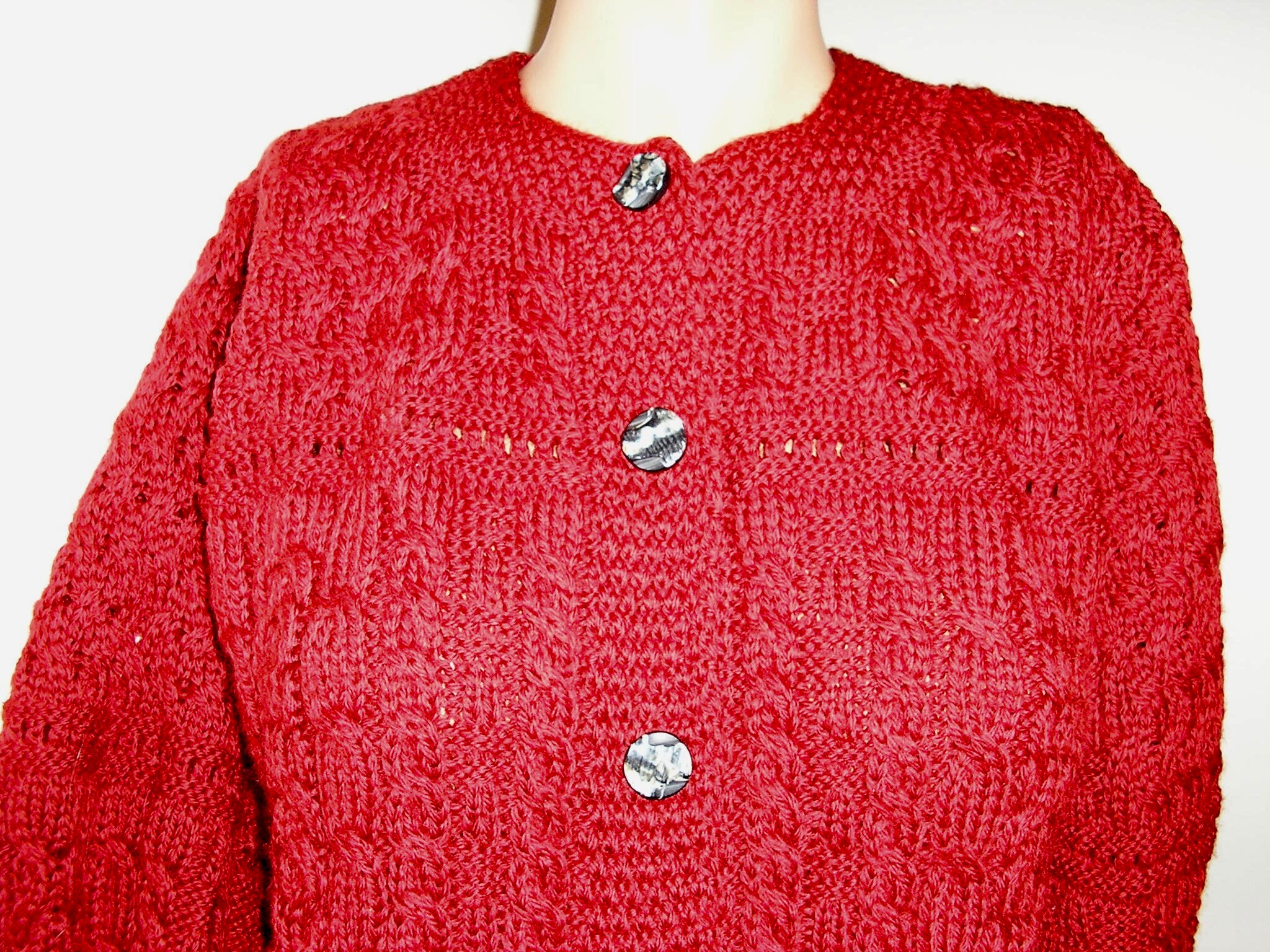 Vintage Red Merino Wool Sweater, Made in Ireland, Large, Cardigan ...