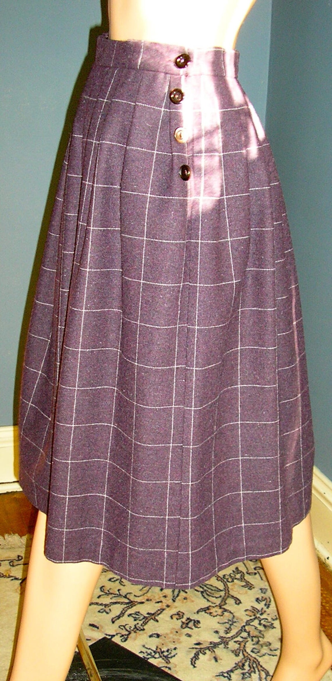 Vintage 70s, Wool, Plum, Window Pane Check, Skirt, Red Union Label, Size 11 - Etsy
