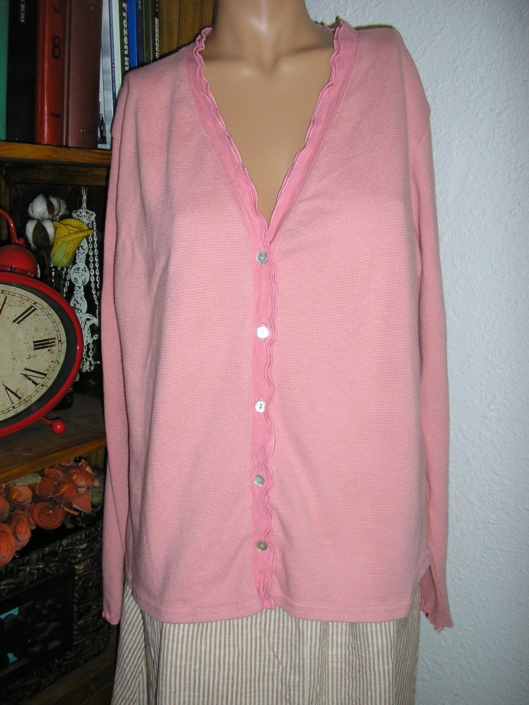 Vintage 90s, Rose Pink Cotton Sweater, Ruffles, Size Large, by Cut ...