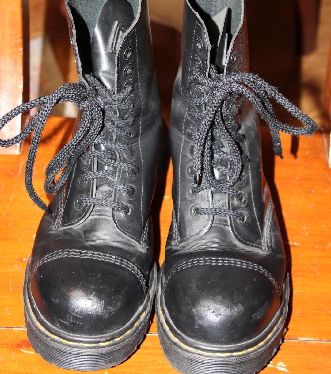 Vintage Black Doc Marten Black Boots, Cap Toe, Punk Era, Made in ...